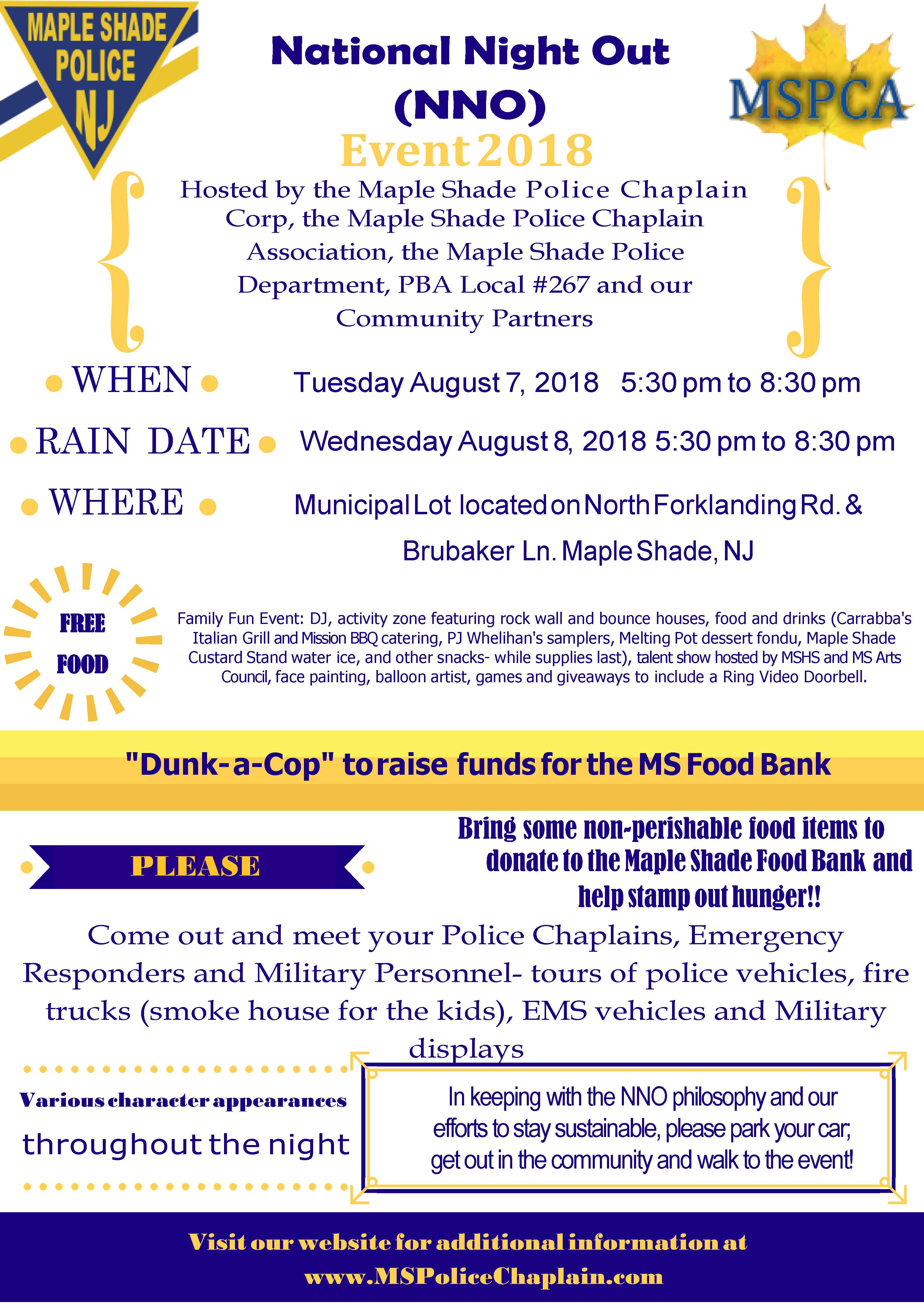2018 National Night Out Tuesday August 7th, 2018 5:30PM to 8:30PM ...